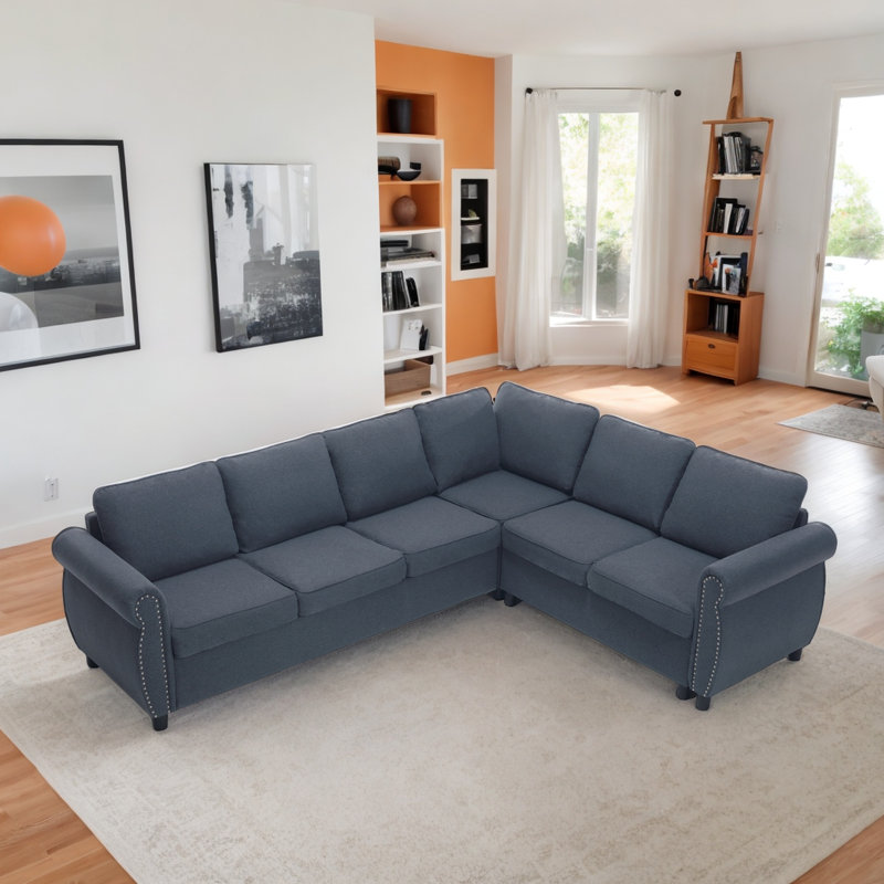 Versatile L Shaped Sleeper Sectional Sofa Bed 2 in 1 Pull Out Couch Large Convertible Sofa Bed for Living Room Lark Manor Body Fabric Gray Polyester